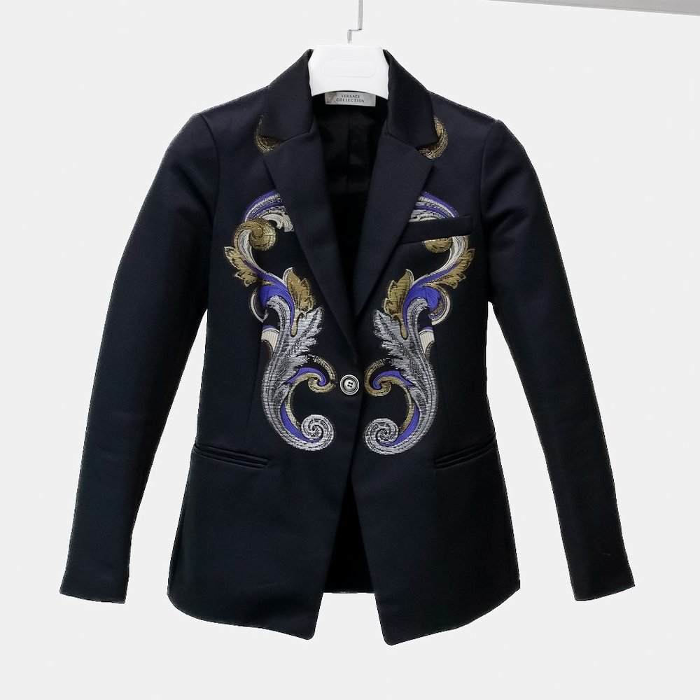 Versace Black Rococo Jacquard Blazer - Gem